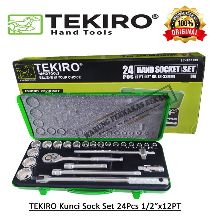 Tekiro TOOLKIT SET Sock 24 Pcs 1/2" x 12PT / 6PT Box BESI Kunci Socket 1/2 Inch 24Pc Lengkap Sok ...