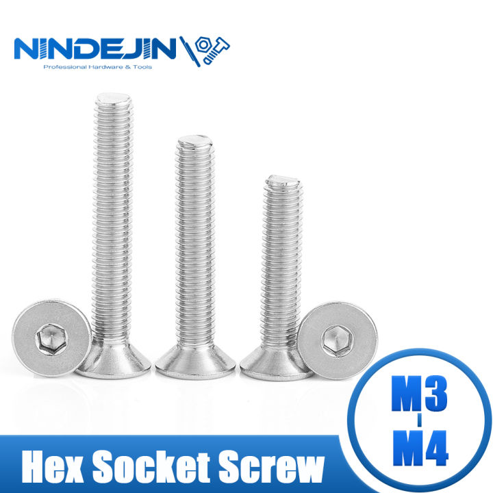 NINDEJIN Hexagon Hex Socket Flat Screw Countersunk Bolt M3 M4 DIN7991 304 Stainless Steel Flat ...