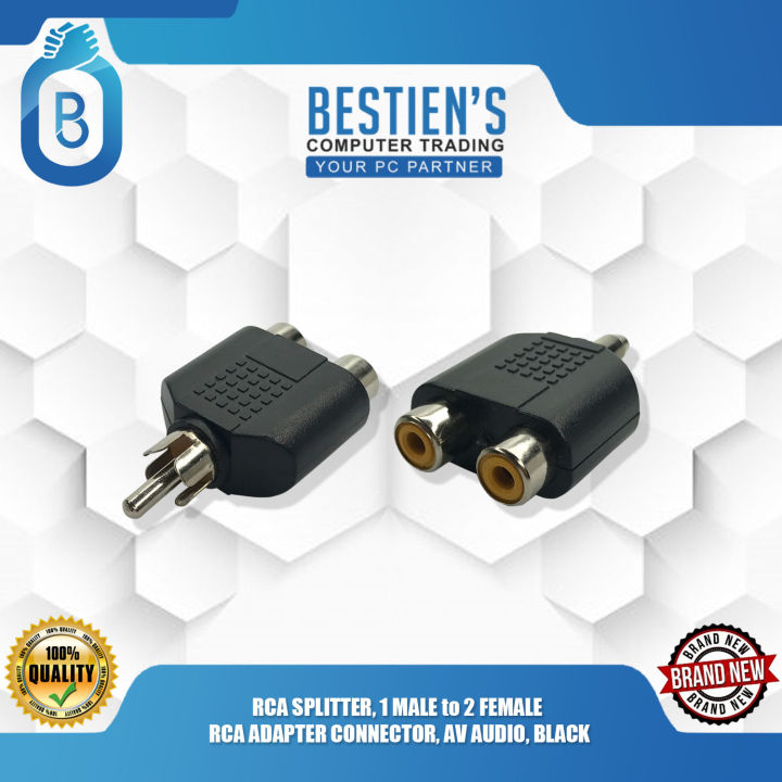 RCA SPLITTER, 1 MALE to 2 FEMALE RCA ADAPTER CONNECTOR, AV AUDIO, BLACK ...