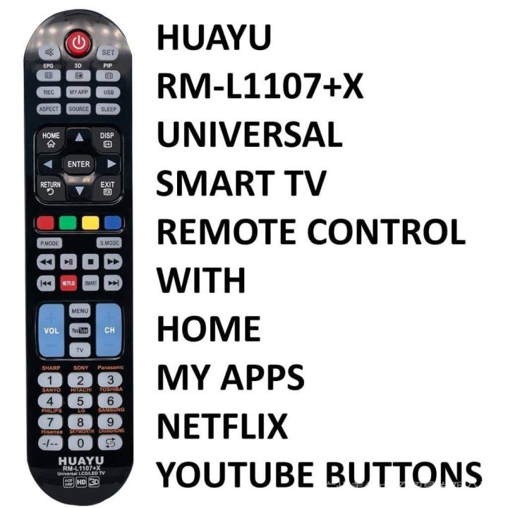 TKK Huayu RM-L1107+X RM-L1098+X Universal Smart TV Remote Control with Netflix and YouTube ...