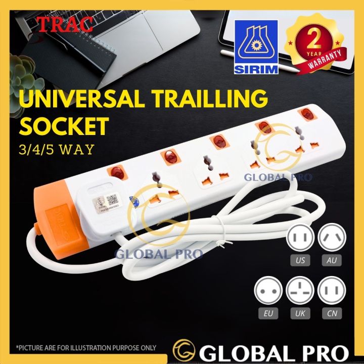 Sirim Multi 3 4 5 Way International Multi Universal Portable Extension Trailing Socket