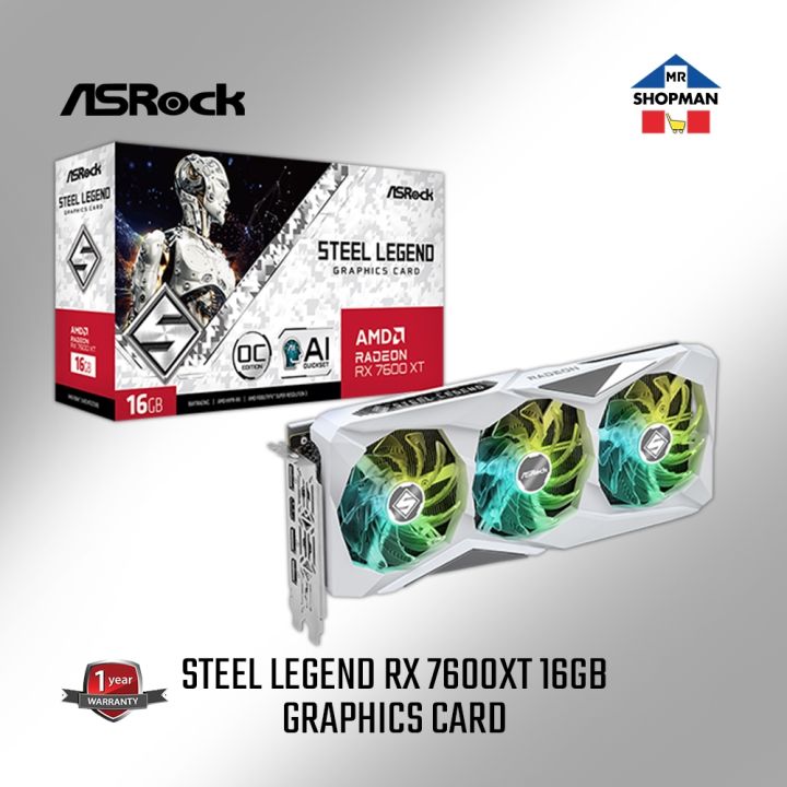 Asrock AMD Radeon RX7600XT Steel Legend 16GB OC GPU Graphics Video Card ...