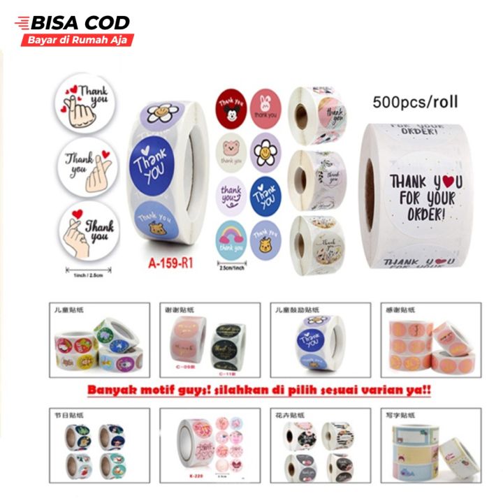 Bisa Cod - 1 Roll (500 Pcs) Stiker Label Kue Makanan Sticker Thank You ...