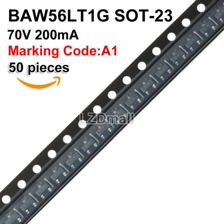 50ชิ้น BAW56 SOT-23 BAW56LT1G SOT23 SMD 0.2A 70V 200mA รหัสทำ ...