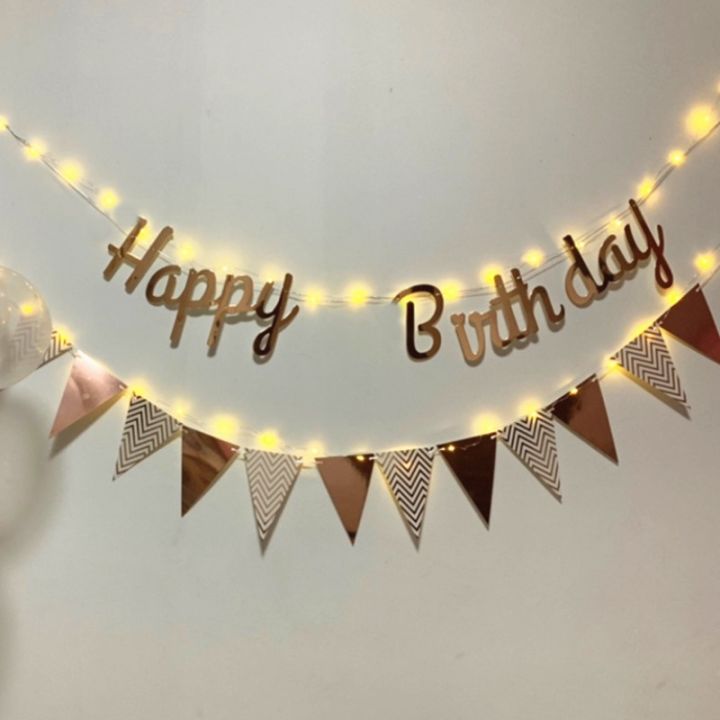 LED Light String Happy Birthday Backdrop Letter Foil Banner Set With ...