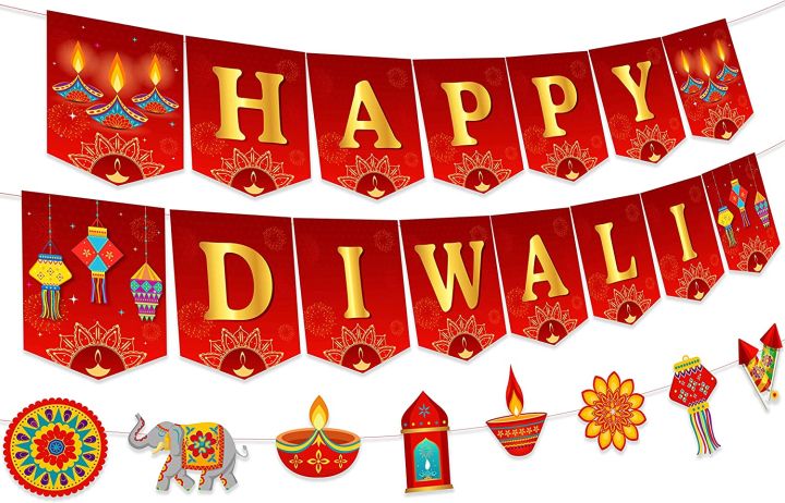 JOYMEMO Happy Diwali Bunting Banner, Diwali Garland Decorations for ...