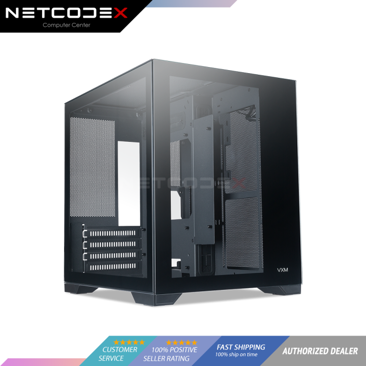 Tecware VXM TG (Tempered Glass) mATX Dual Chamber Black Desktop Case ...