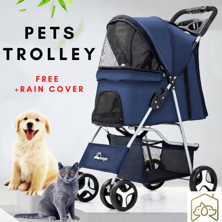 [Free Rain Cover]🔥Ready Stock🔥Japanese Foldable Pet Trolley Dog Trolley ...