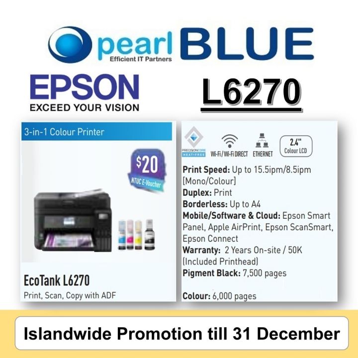 Epson EcoTank l6270 A4 Wi-Fi duplex all-in-one ink tank printer with ...