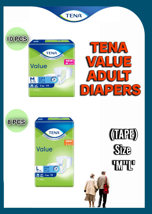 TENA VALUE ADULT DIAPERS TAPE M10'S/L8'S+1 | Lazada
