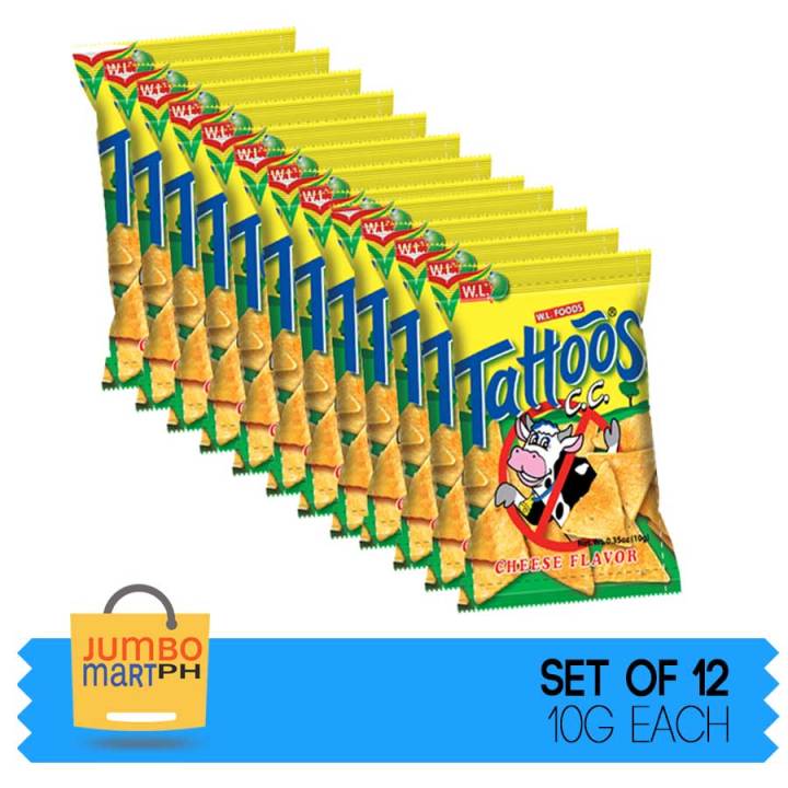 WL FOODS TATTOOS CORN CHIPS CHEESE FLAVOR 10G / PACK OF 12 | Lazada PH