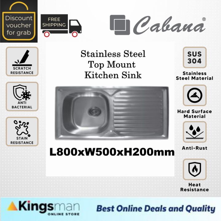 [Kingsman] Cabana Top Mount Single Bowl Stainless Steel 304 Kitchen ...