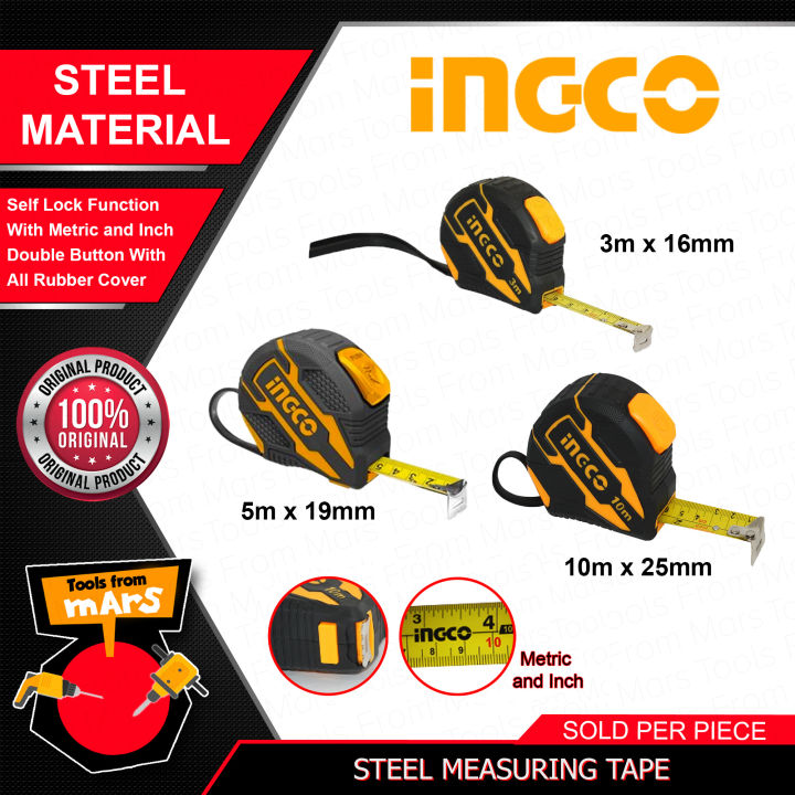 Ingco Self Locking Steel Measuring Tape Measure 3M | 5M | 10M Tape Measure Dual Ruler TFM HT2 ...