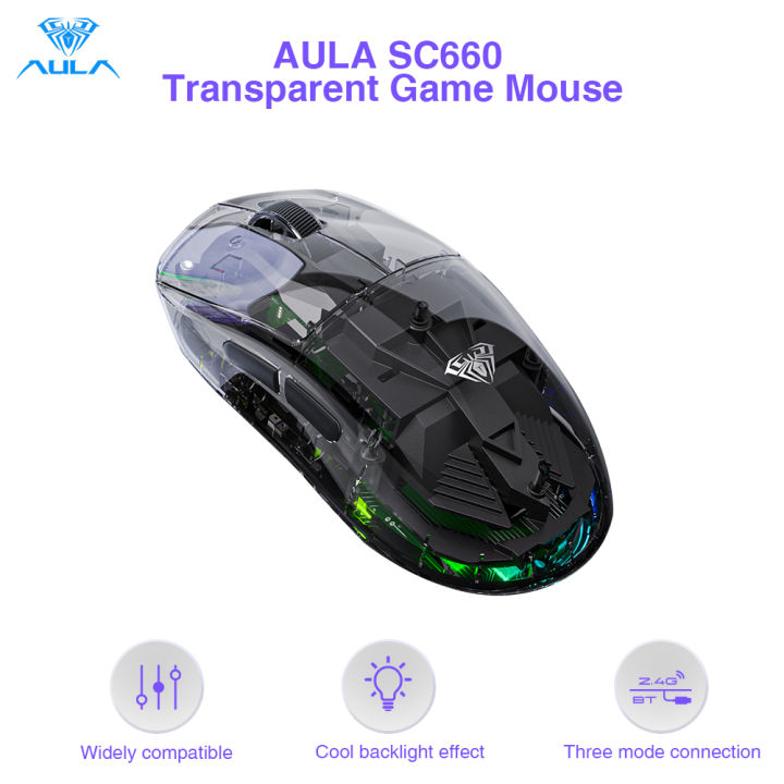 AULA SC660 Transparent Mouse Cool Backlight Wireless Bluetooth Wired ...