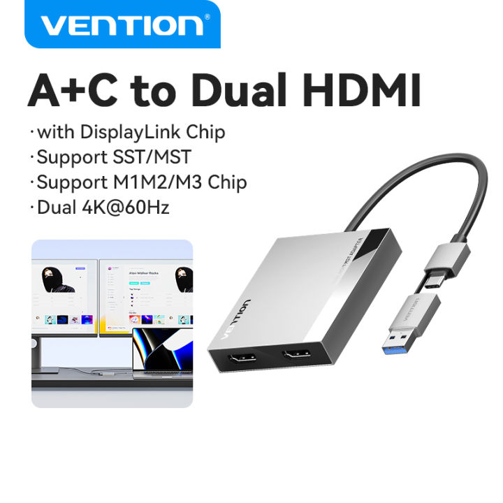 Vention USB to Dual HDMI MST Adapter 4K 60Hz with DisplayLink Chip for ...