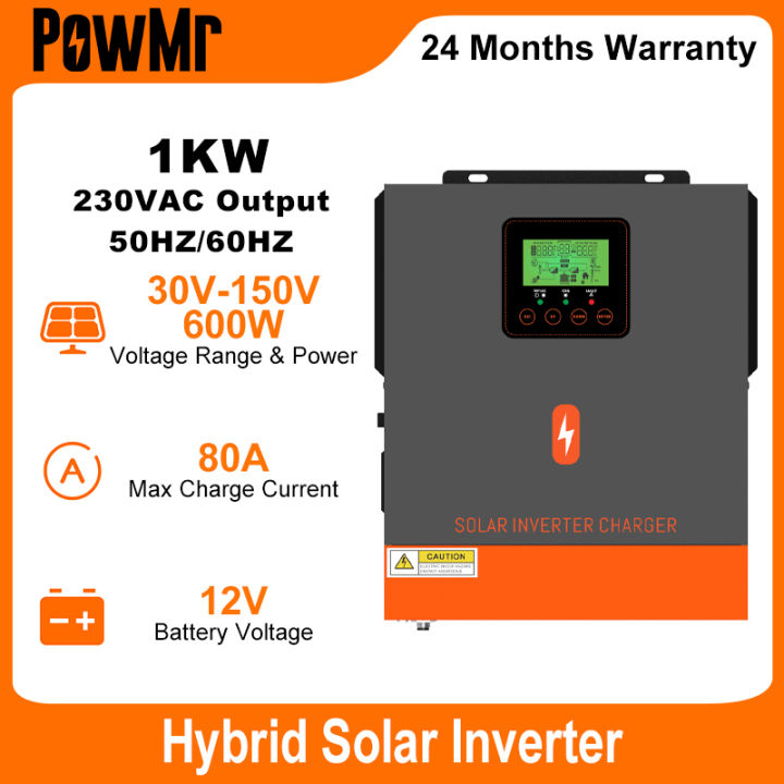 PowMr 1KW Off grid Hybrid Solar Inverter Built-in 80A MPPT Solar Charge ...