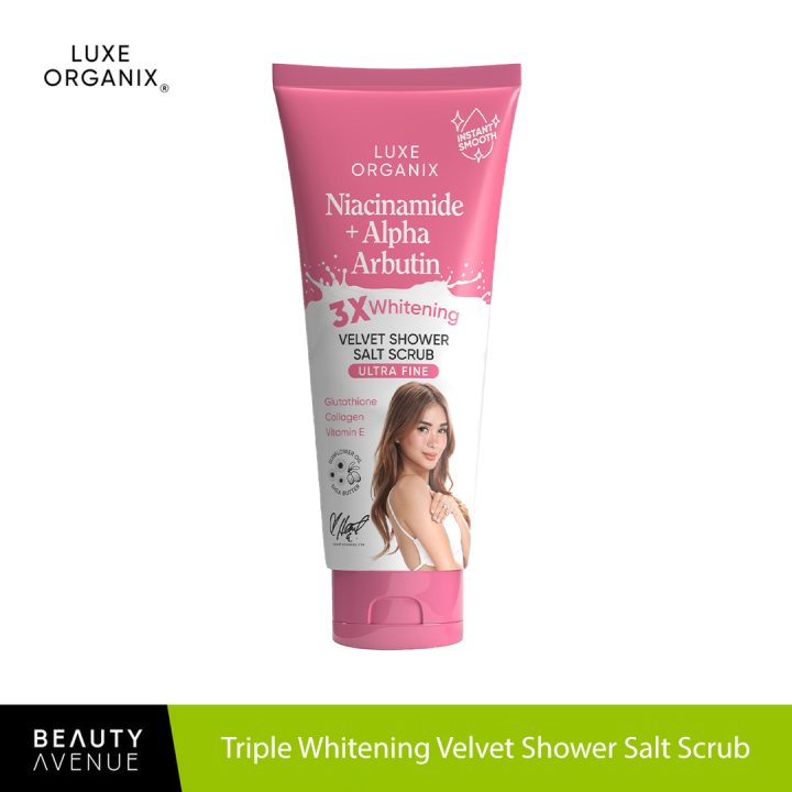 LUXE ORGANIX Niacinamide + Alpha Arbutin 3x Whitening Velvet Shower Salt Scrub 320g | Lazada PH