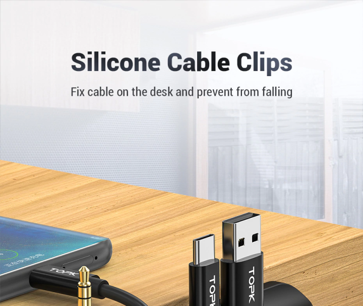 [5 CLIPS] Original TOPK Cable Organizer Silicone USB Cable Winder ...