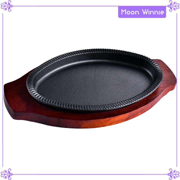 Moon Cast Iron Steak Plate Oval Shape Platter Japanese Nonstick Steak ...