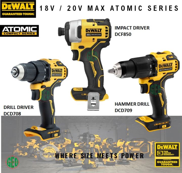 Dewalt 18V / 20V Max Atomic Compact Series Drill/Driver DCD708 / Hammer ...
