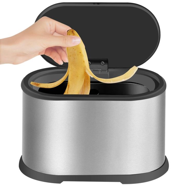 Mini Trash Can with Lid, 4L Small Kitchen Compost Bin Countertop Trash ...