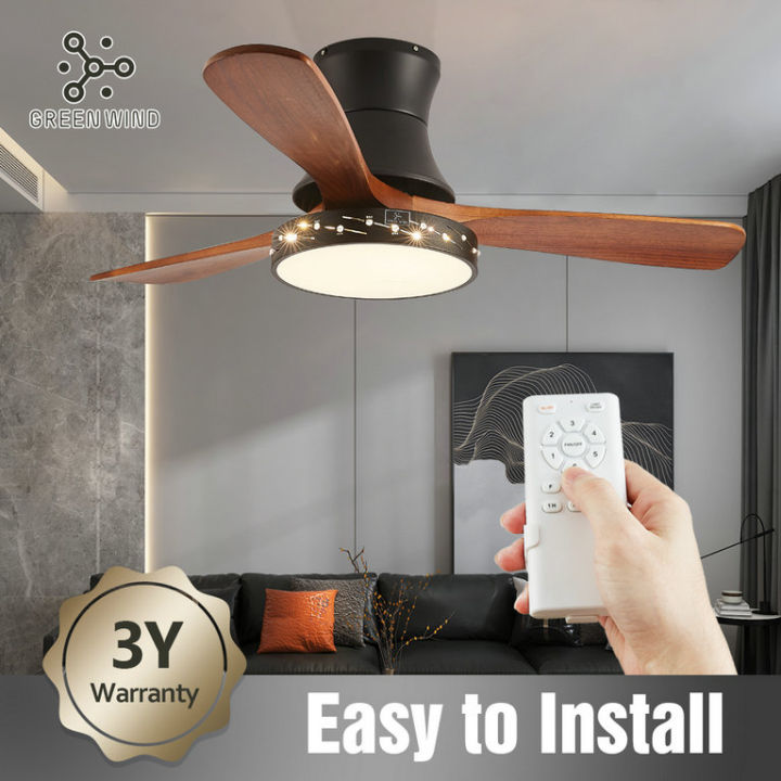 Green Wind Solid Wood 52 inch Ceiling Fan with Light 48" Remote Control ...