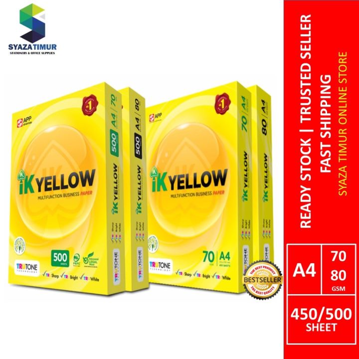 [ST-GR MY] IK Yellow A4 Paper 70GSM/80GSM 450's 500's / Kertas A4 ...