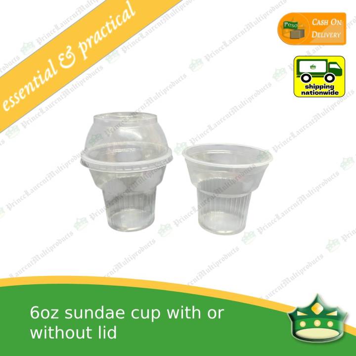 [100 pcs] 6oz sundae cup with or without lid for sundae, dessert, ice ...