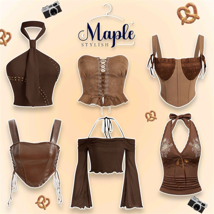 𝐌𝐚𝐩𝐥𝐞.𝐬𝐭𝐲𝐥𝐞 🦄💫💕🧸 𝐋𝐨𝐯𝐞𝐫 𝐛𝐫𝐨𝐰𝐧 𝐜𝐫𝐨𝐩 𝐬𝐰𝐞𝐞𝐭𝐢𝐞 ครอปท็อปสีน้ำตาลสวยเว่อร์มาก🍩 ...