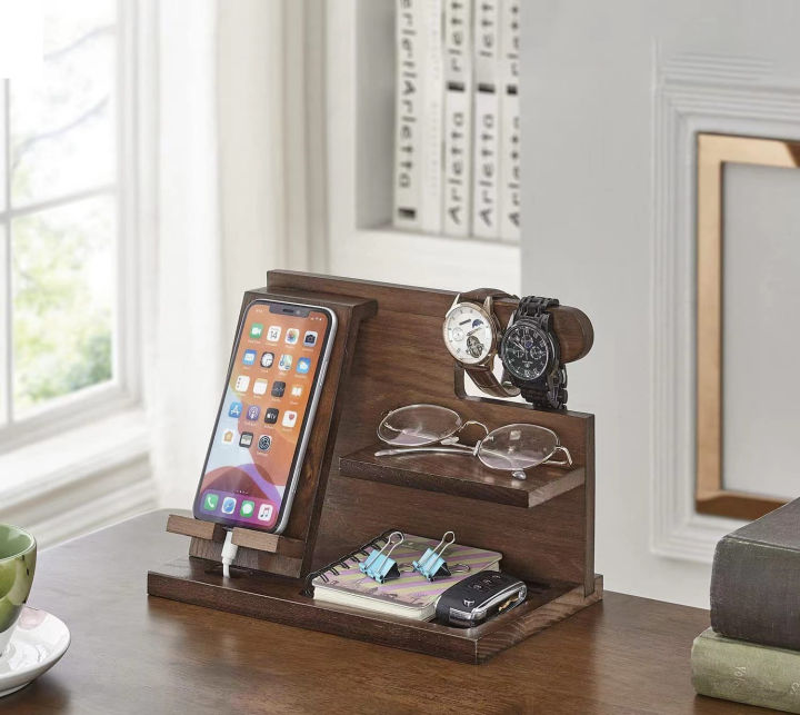Wood Phone Docking Station Ash Key Bottom charge Holder Wallet Stand ...