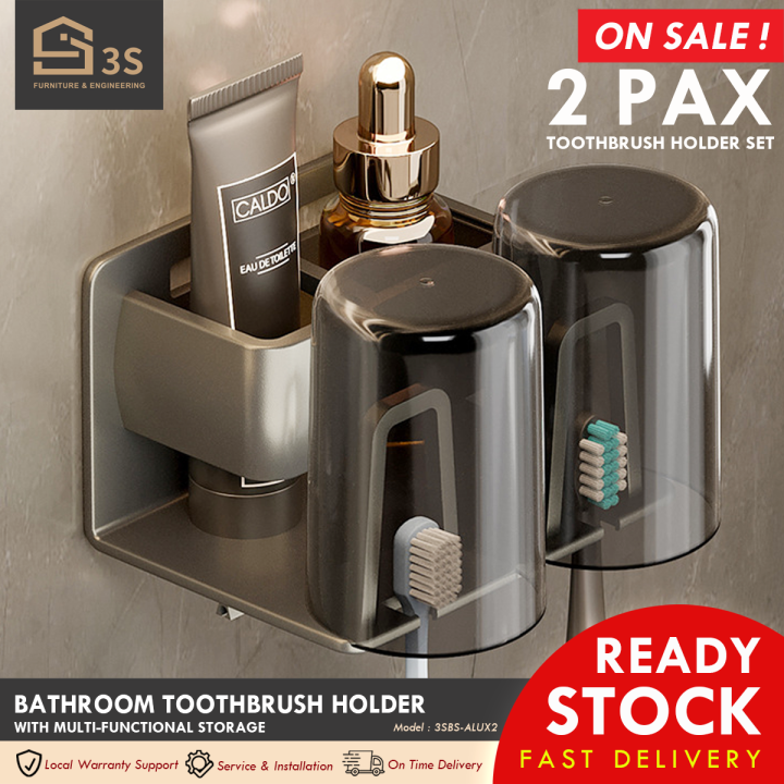 [3S FURNITURE] Wall-Mounted Aluminium Toothbrush Holder With Toothpaste ...
