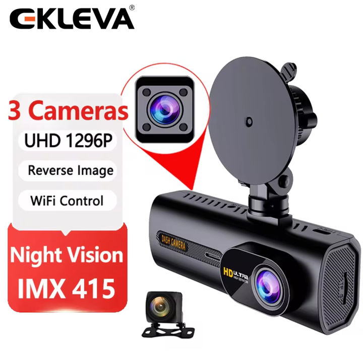 EKLEVA 3 Channel Dash Cam 2K 1296P Night Vision IMX 415 Sensor Supports ...