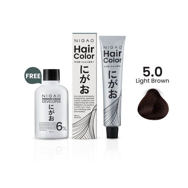 NIGAO Hair Color 5.0 Light Brown 100 ml. สีน้ำตาลอ่อน สีย้อมผม สี ...