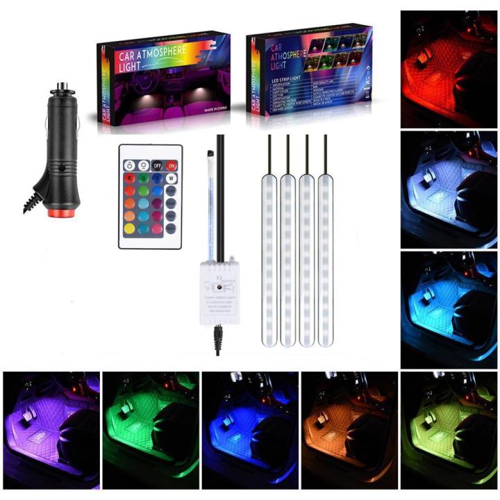 4 x 12 Car LED Wireless Remote Music Control Multi-mode RGB Neon LED ...