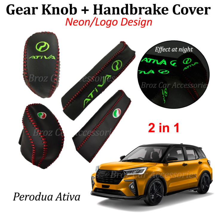 Suitable For Perodua Ativa 2 in 1 Leather Gear Knob Cover + Handbrake ...