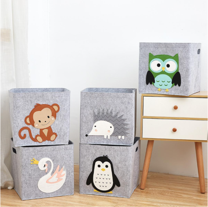 140-4 ️ Cartoon Animal Storage Box for Kids Felt Cube Nursery Shelf ...