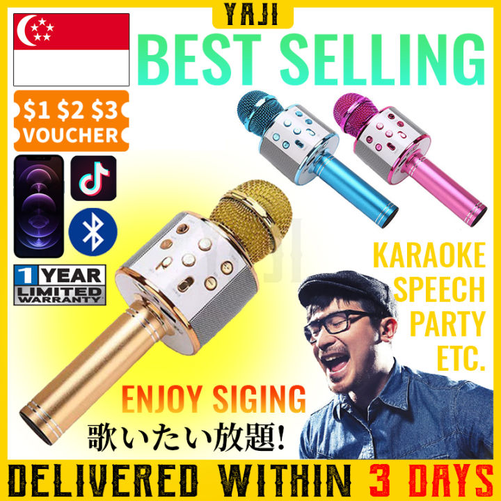 [SG Ready Stock] Cordless Bluetooth Speaker Microphone MIC Handheld Karaoke KTV Singing Function ...