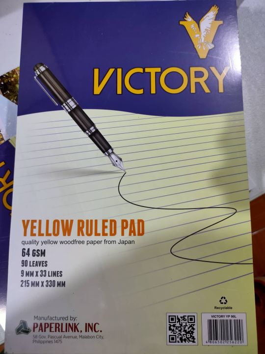 Victory Yellow Pad / Yellow Ruled Pad Paper 90 leaves Thick 64 gsm ...