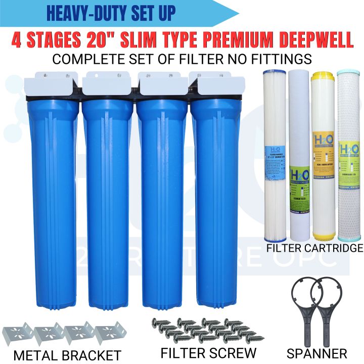 Water Filter 4 Stages 20" Slim Type Premium Deepwell No Fittings ...