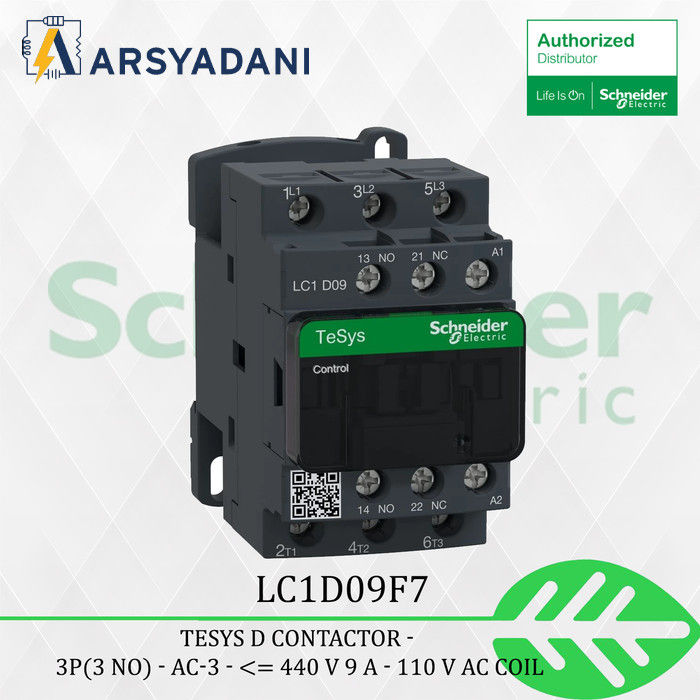 LC1D09F7 - CONTACTOR SCHNEIDER 3P 9A AC3 4KW 1NO 1NC 110VAC COIL A3 TERJAMIN | Lazada Indonesia
