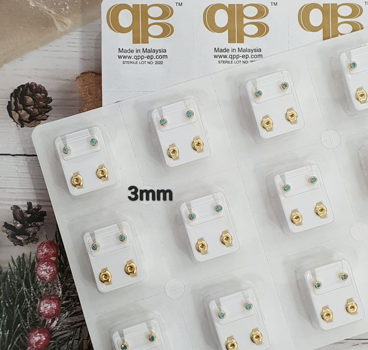 READY STOCK 】( 1 PAIR ) ( 3MM ) ( GOLD PLATED ) QPP Ear Piercing ...
