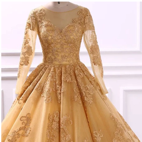 Gaun Wedding Dress Luxury robe de soiree 2021 gold Long Sleeve wedding ...