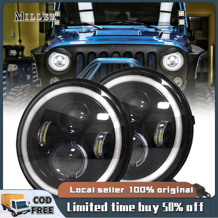 【🇵🇭LOCAL SHIP】7 Inch H4 LED Headlight 75W with Halo Ring Amber Turn ...