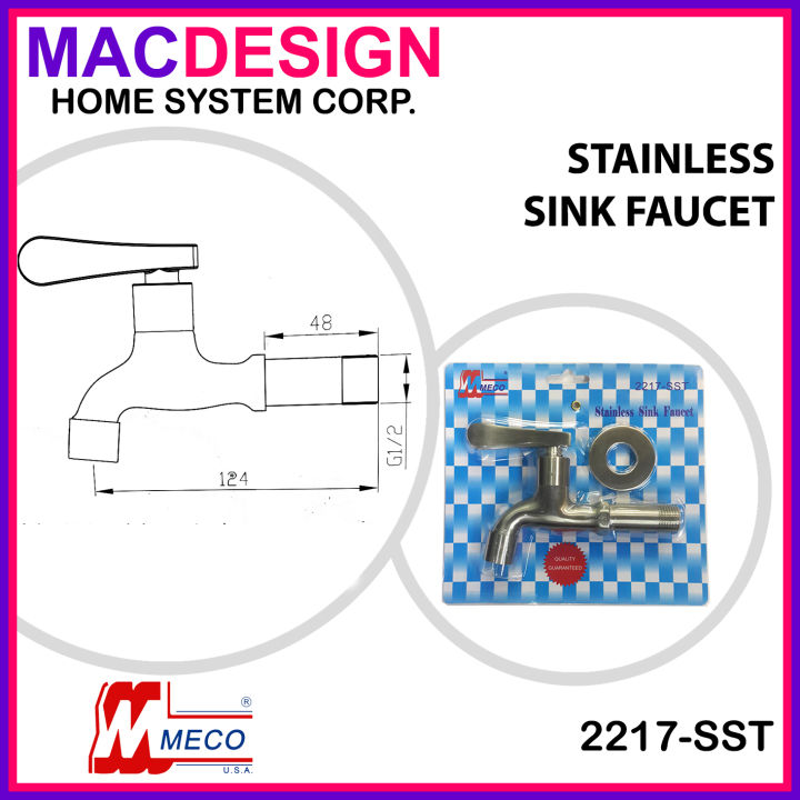 MECO 2217 SST SINK FAUCET 1/2" X 4" (LEVER HANDLE) STAINLESS HIGH ...