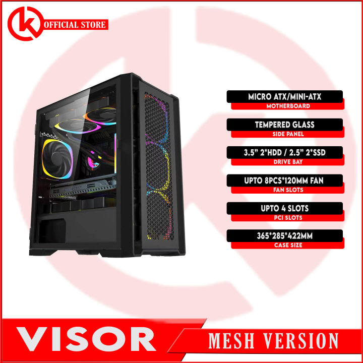 KEYTECH Knight Series VISOR Mesh Version Tempered Glass Midtower ...