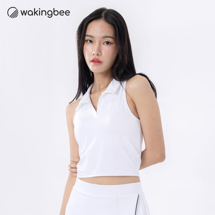 Wakingbee Matchpoint Bra (White) สปอร์ตบรา ทรงครอป มีปก สำหรับกอล์ฟ เทนนิส ฟิตเนส ผ้ากันยูวี ...