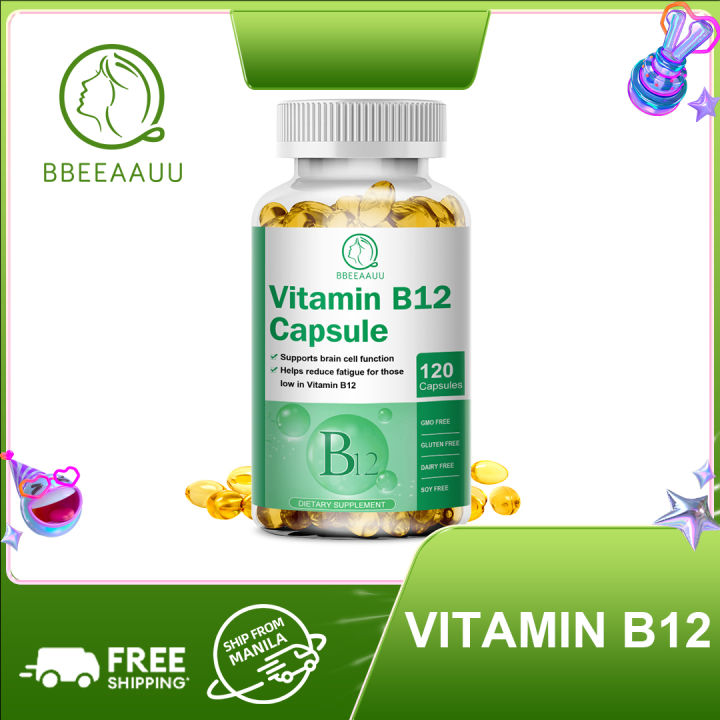 BBEEAAUU Vitamin B12 500mcg Capsules Support Energy Metabolism Nervous System Blood Cell Immune ...