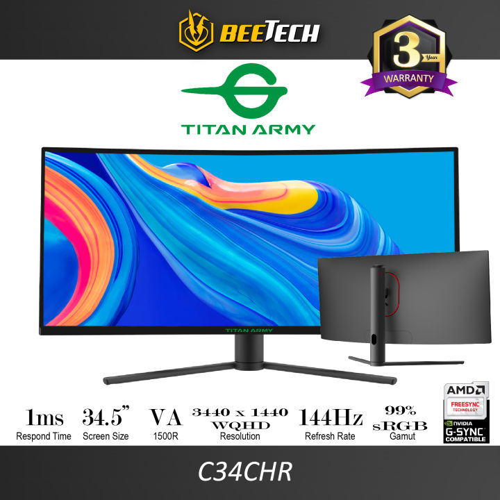 TITAN ARMY 34” Curved Ultrawide 2K 144Hz 1ms Gaming Monitor (C34CHR ...