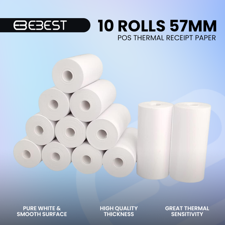 10 Rolls Thermal Receipt Paper 57x50mm / 57x40mm / 57x30mm 60GSM ...