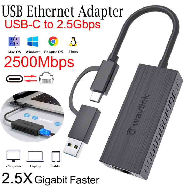 WAVLINK USB-C and USB-A to 2500 Mbps Gigabit Ethernet Adapter, Compact ...